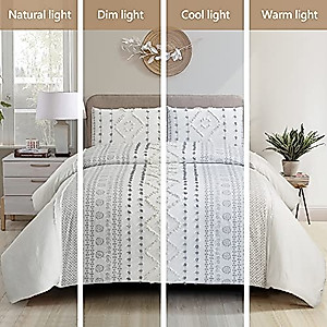 Style Quarters Duvet Covers Queen Size, 3pcs Soft and Embroidery Shabby Chic Boho Bedding Sets,55% Cotton 45% Polyester Tufted Comforter Cover Includes 1 Duvet Cover and 2 Pillow Shams