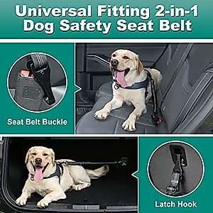 Junreox 2 Packs Dog Seat Belt, 3rd Generation Dog Seatbelt Harness with Adjustable Metal Buckle, Elastic Bungee Reflective Vehicle Car Headrest Restraint Tether for Small Medium Large Dogs Pet