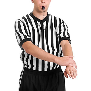 FitsT4 Sports Men's Official Black & White Stripe Referee Shirt Short Sleeve Umpire Jersey Costume Pro Ref Football Uniform