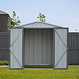 6' x 4' Garden Shed Outdoor Storage Shed - Metal Steel Garden Shed with Lockable Doors & Vents, Tool Storage Shed for Backyard, Patio, Lawn (White Roof)