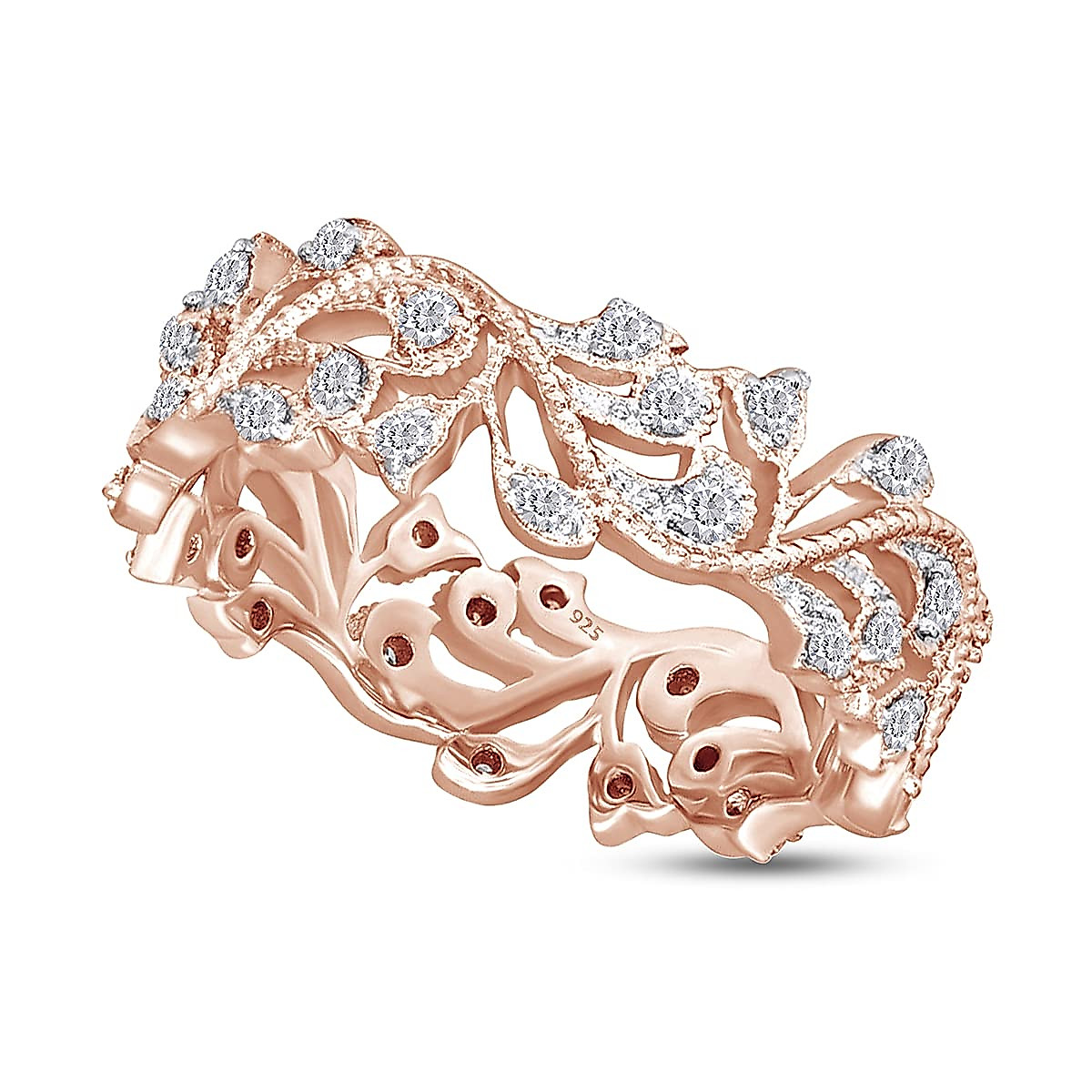 SAVEARTH DIAMONDS Floral Design, 3/8 Carat Round Cut Lab Grown Diamond Cluster Engagement Wedding Band Ring In 14k Rose Gold Over Sterling Silver Jewelry For Women (0.38 Cttw) Size-5