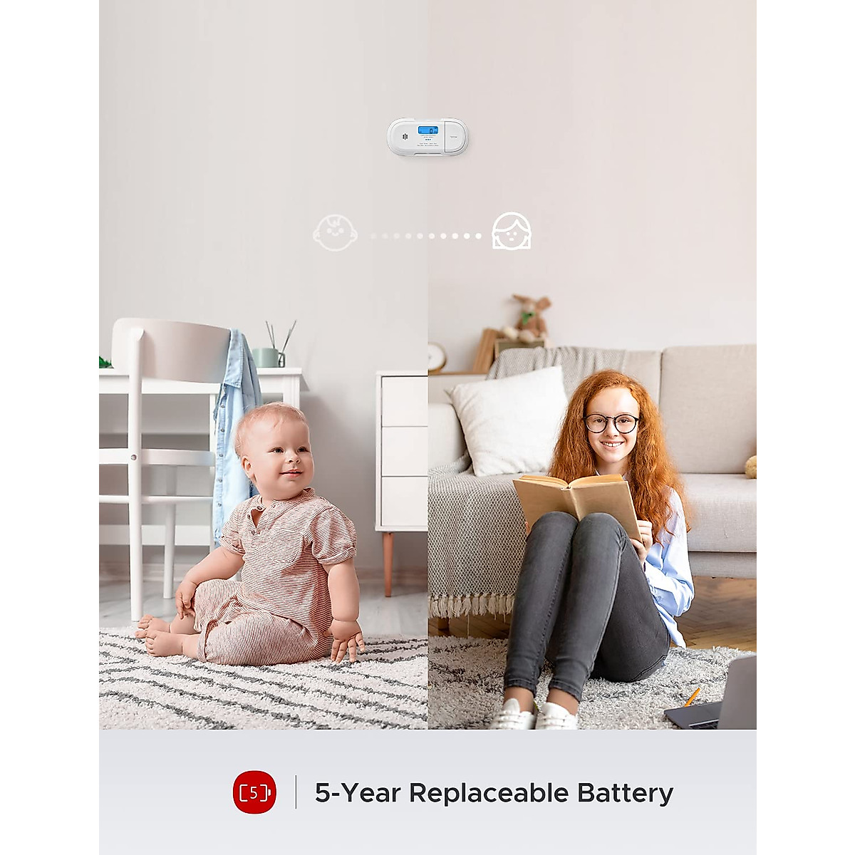 X-Sense Carbon Monoxide Detector Alarm with Digital LCD Display, CO Detector Alarm with 5-Year Replaceable Battery and Peak Value Memory, XC04-R