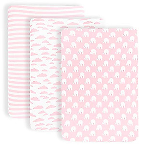 Pack n Play Sheets – Premium Pack and Play Sheet Set - 4 Pack – 100% Super Soft Jersey Knit Cotton Playard Mattress Sheets – Portable Playpen Fitted Play Yard Mini Crib Sheet for Girl (24 x 38 x 5)