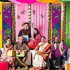 Diwali Porch Banner Deepavali Peacock Indian Festival of Lights Party Front Door Sign Wall Hanging Banner Decoration