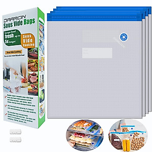 Daarcin Super Large Sous Vide Bags15pcs kit,BPA Free Reusable Vacuum Sealer Bags and 2pcs Sealing Clips for Food Storage and Sous Vide Cooking(11.8x13.4in/30x34cm)