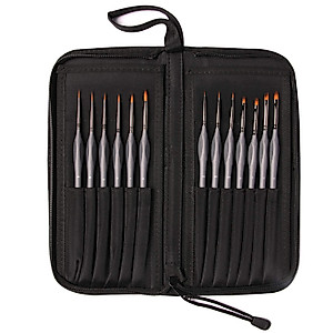 Miniature Painting Kit - (Set of 13) Micro Detail Paint Brushes with Black Carrying Case for Painting Action Figures, Models, Nail Art, Fantasy Nails, Acrylic, Oil, Detail Art, Stained Glass and More