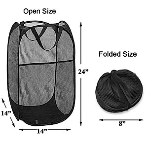 Buenod Mesh Pop up Laundry Hamper with Portable, Durable Handles, Collapsible Laundry Basket for Storage, Folding Pop-Up Clothes Hampers for Kids Room, College Dorm or Travel, Cruise, Black