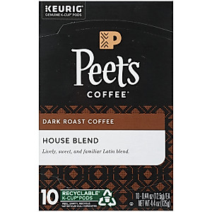 Peet's Coffee House K Cup Coffee Pods for Keurig Brewers, Dark Roast, 10 Pods, 4.4 oz