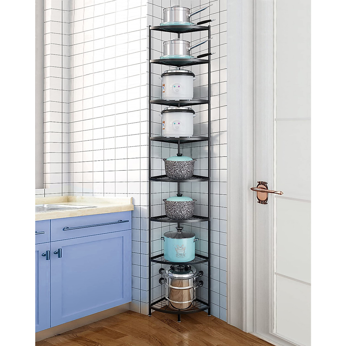 ZANIYO Kitchen Corner Shelf Rack, Multi-layer Pot Rack Storage Organizer Stainless Steel Shelves Shelf Holder (8 Tier)