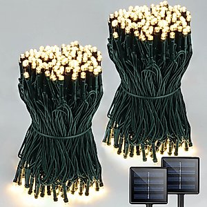 XJOYOTU 2 Pack Solar String Lights, Warm White 8 Lighting Modes, Waterproof Solar String Lights Outdoor Powered Patio Lights for Garden Yard Party, Decoration (4 Style)