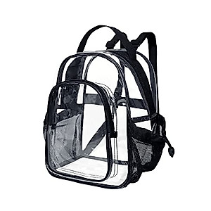 Fmeida Small Clear Backpack Stadium Approved Heavy Duty Clear Mini Backpack Transparent PVC See Through Bags for Concert Work Sport Games Concerts Security Travel