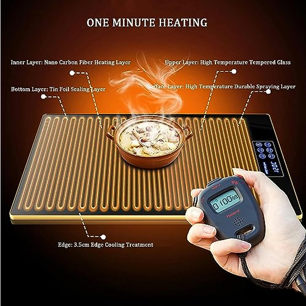 Buffet Warming Tray Hot Plate with Adjustable Temperature Control, Party Chafing Dish, Electric Food Warmer for Kitchen, Dining Room (Black 31x19inch)