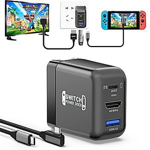 RREAKA Switch Dock Charger for Nintendo Switch/OLED, Portable TV Docking Station for Nintendo Switch 4K@60Hz HDMI/USB2.0/PD USB-C Fast Charging Ports, Portable Switch Dock Charger with USB-C Cable