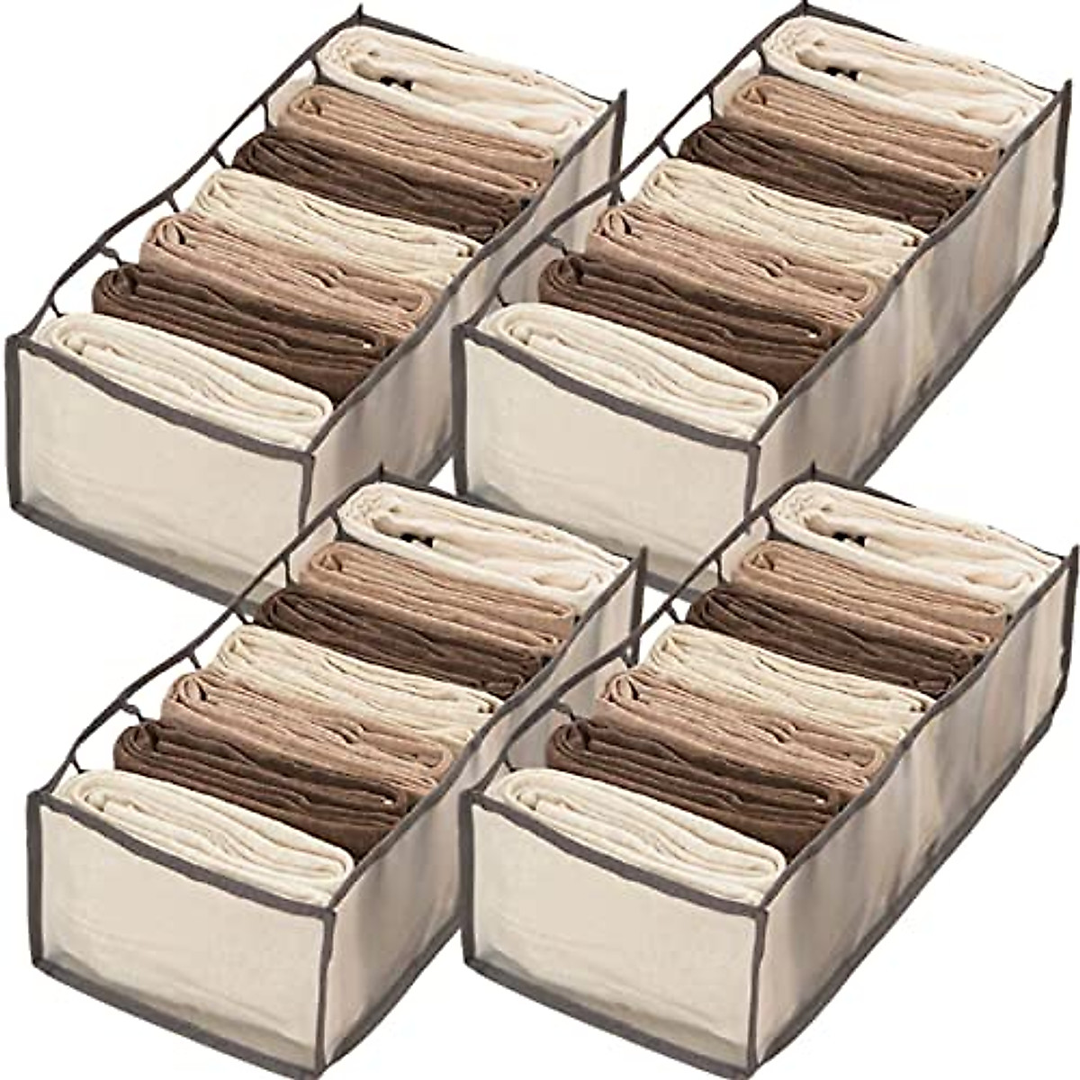 BLCMGSS 4PCS Wardrobe Clothes Organizer for Folded Clothes, 7Grids Drawer Dividers for Clothes(6.7x14.2x4.7inch,7grids,Grey)