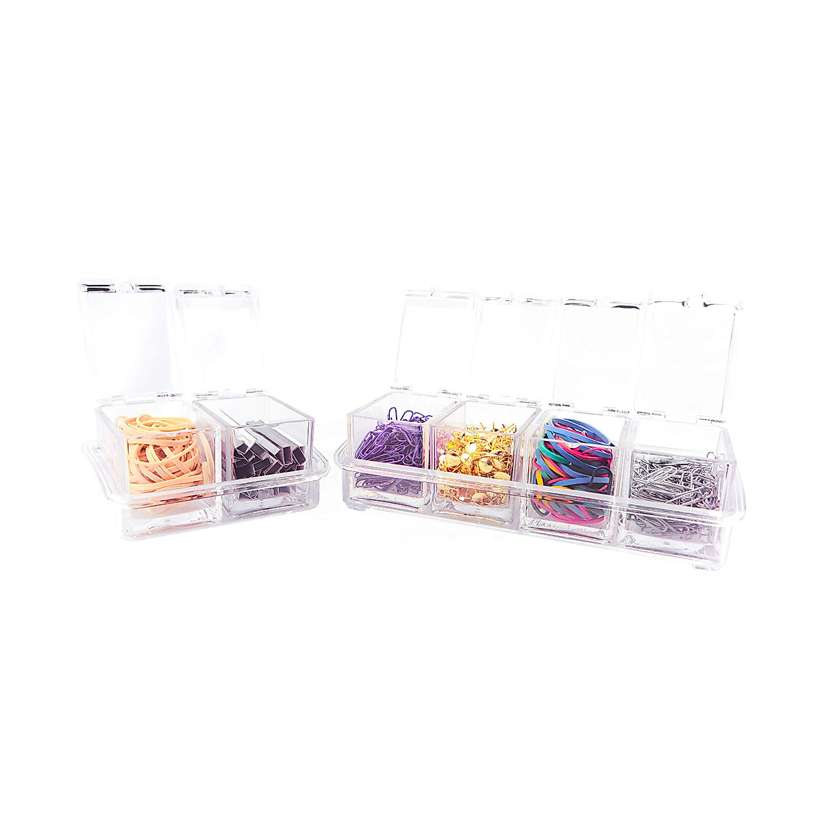 Six Compartment Condiment & Spice Box Serving Set with Spoons - 2 & 4 Section Seasoning Storage Container Rack Combo Set with Removable Cruet Jars (5.75 oz capacity each) | by ImpiriLux