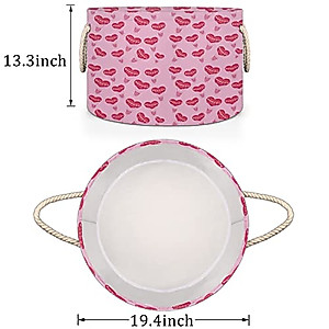 Heart Balloon Valentine's Day Large Round Baskets for Storage Laundry Baskets with Handles Blanket Storage Basket for Bathroom Shelves Bins for Organizing Nursery Hamper Girl Boy