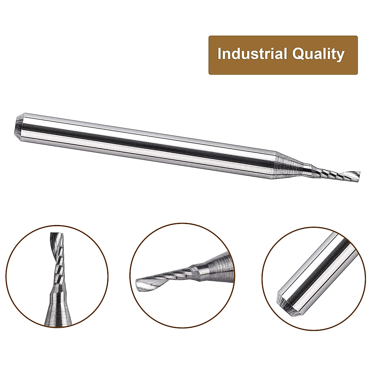 SpeTool 5PCS Carbide Spiral O Flute End Mill with 1/16 Inch Cutting Diameter 1/8 Inch Shank 3/16" Cutting Length,Single Flute CNC Router Bit for Acrylic PVC Wood Cutter