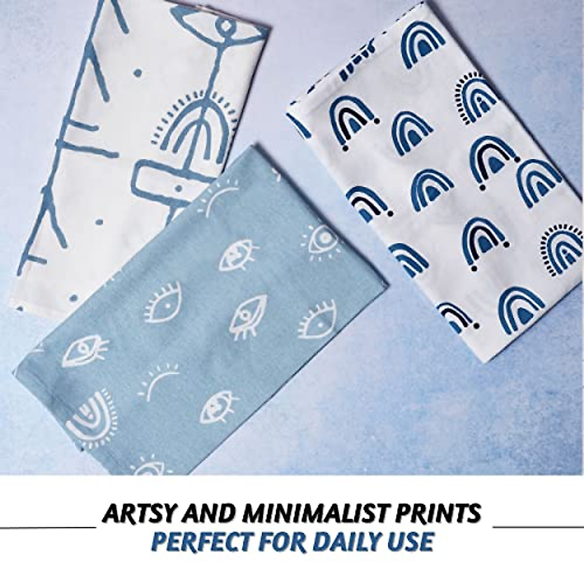 Folkulture Cotton Kitchen Towels and Dishcloths Set with Hanging Loop, Set of 3 Flour Sack Dish Towels and Dish Cloths for Drying Dishes, Highly Absorbent Decorative Tea Towels, 20 x 26 Inches, Mystic