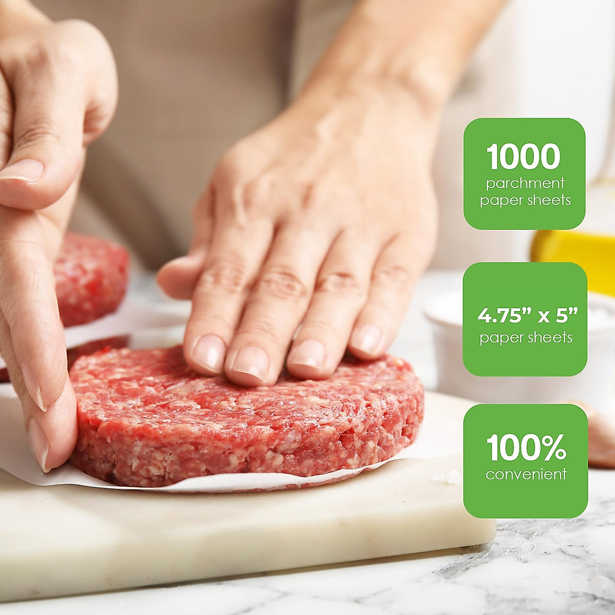 Waxed Butcher Paper Sheets | Hamburger Patty, | 1000 Non-Stick Wax Paper Squares Per Set (4.75x5)