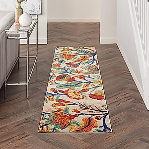Nourison Allur Floral Ivory Multicolor 2'3" x 7'6" Area -Rug, Easy -Cleaning, Non Shedding, Bed Room, Living Room, Dining Room, Kitchen (2x8)