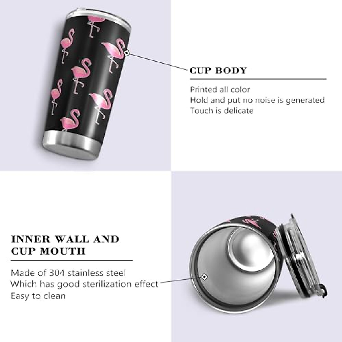Lovely Flamingos Black Coffee Tumbler Cups Stainless Steel Tumbler with Lid and Straw Water Cup Insulated Tumblers Travel Coffee Mug Bottle for Ice Cold Hot Drink Outdoor Men Women