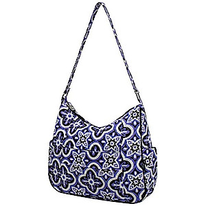 Ngil Quilted Cotton Hobo Shoulder Bag (Quatrefoil Paradise Black)