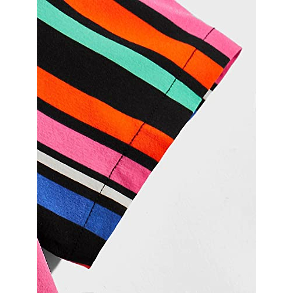 OYOANGLE Men's Striped Short Sleeve Button Down Shirts Collar Hawaiian Shirt Top Without Tee Colorblock Striped XXL