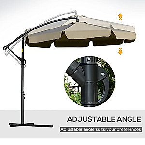 Outsunny 9' Offset Hanging Patio Umbrella, Cantilever Umbrella with Easy Tilt Adjustment, Cross Base and 8 Ribs for Backyard, Poolside, Lawn and Garden, Brown