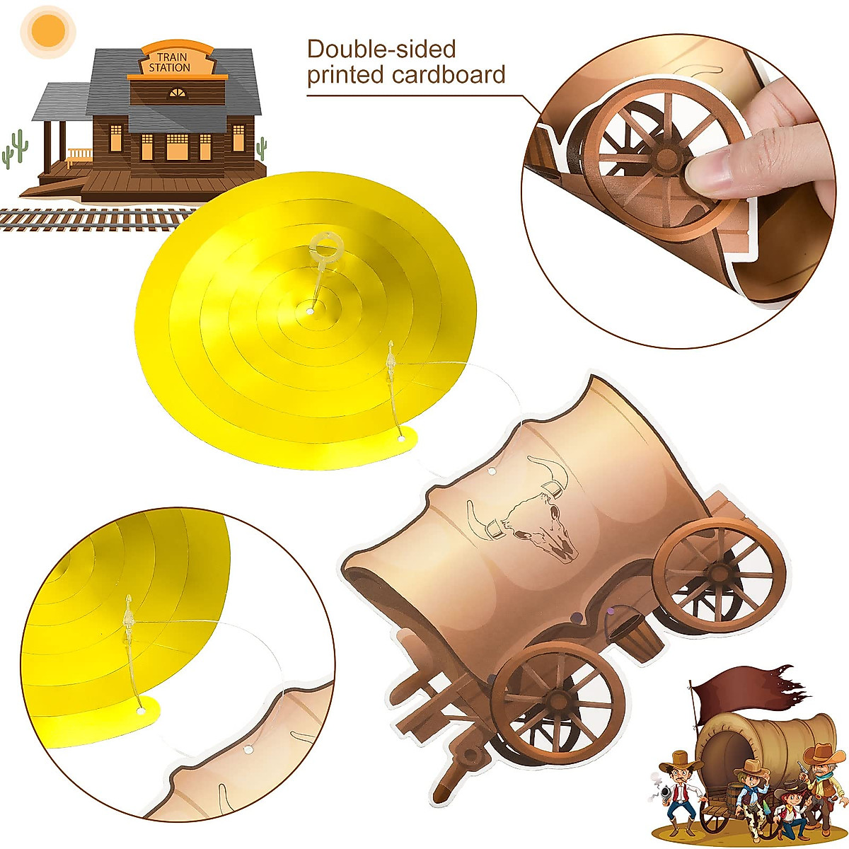 55 Pcs West Cowboy Themed Party Decoration Wild Western Theme Party Hanging Swirl Supplies Western Cowgirl Party Hanging Decorations for Kids Birthday Party Western Wild Cowboy Party Favors (Cowboy)