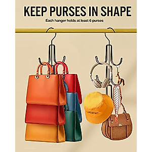 2Pack Purse Hanger Organizer for Closet Handbag Silver Metal Holder, Hanging Closet Organization Storage Scarves, Men's Ties, Women's Shawls, Backpacks, Belts, Accessories, Clothes (Black)