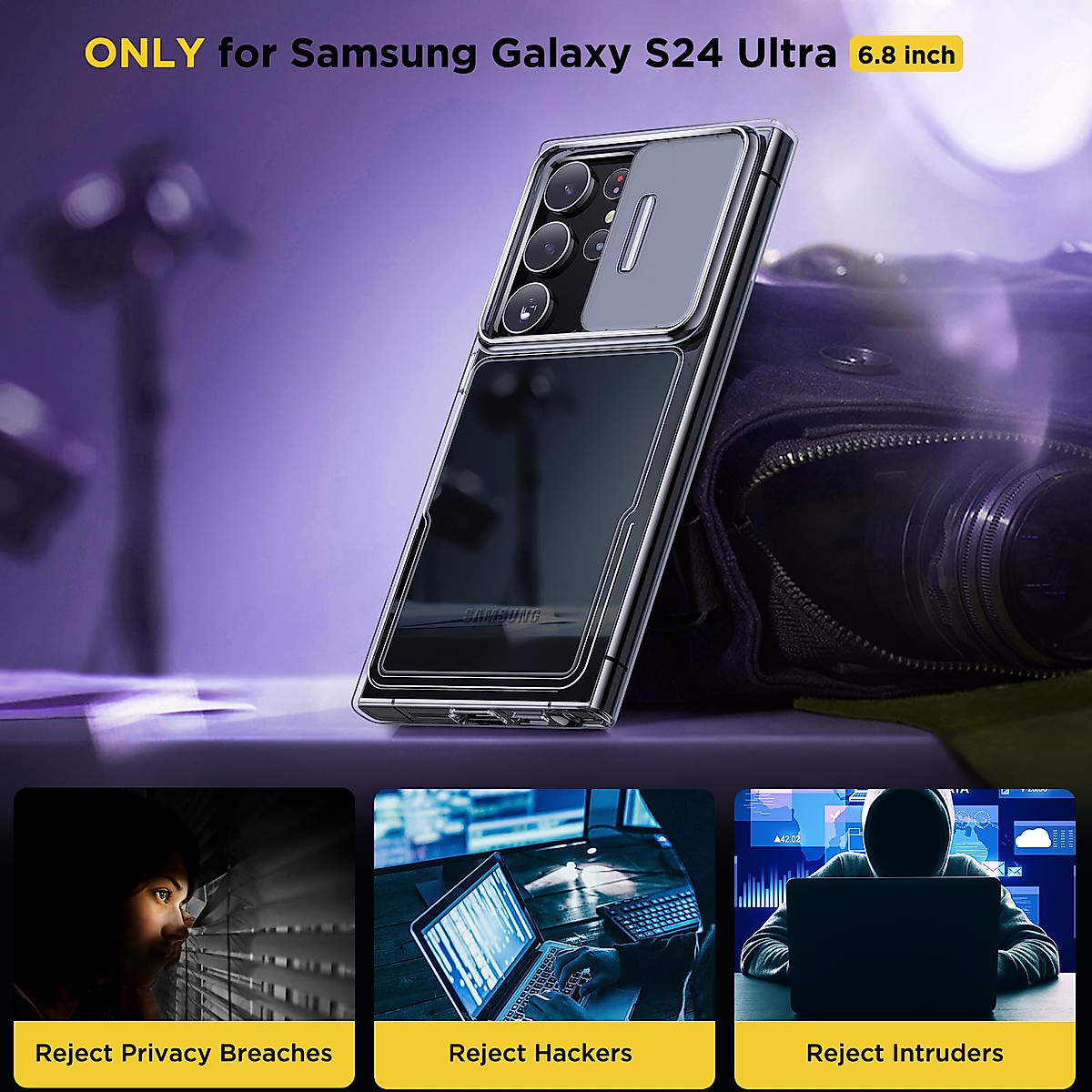 Humixx for Samsung Galaxy S24 Ultra Case with Camera Cover,[Military Drop Protection][Never Yellow Design] Silky Touch with Hard PC Back & Non-Slip Soft TPU Edge for Galaxy S24 Ultra Case, Clear