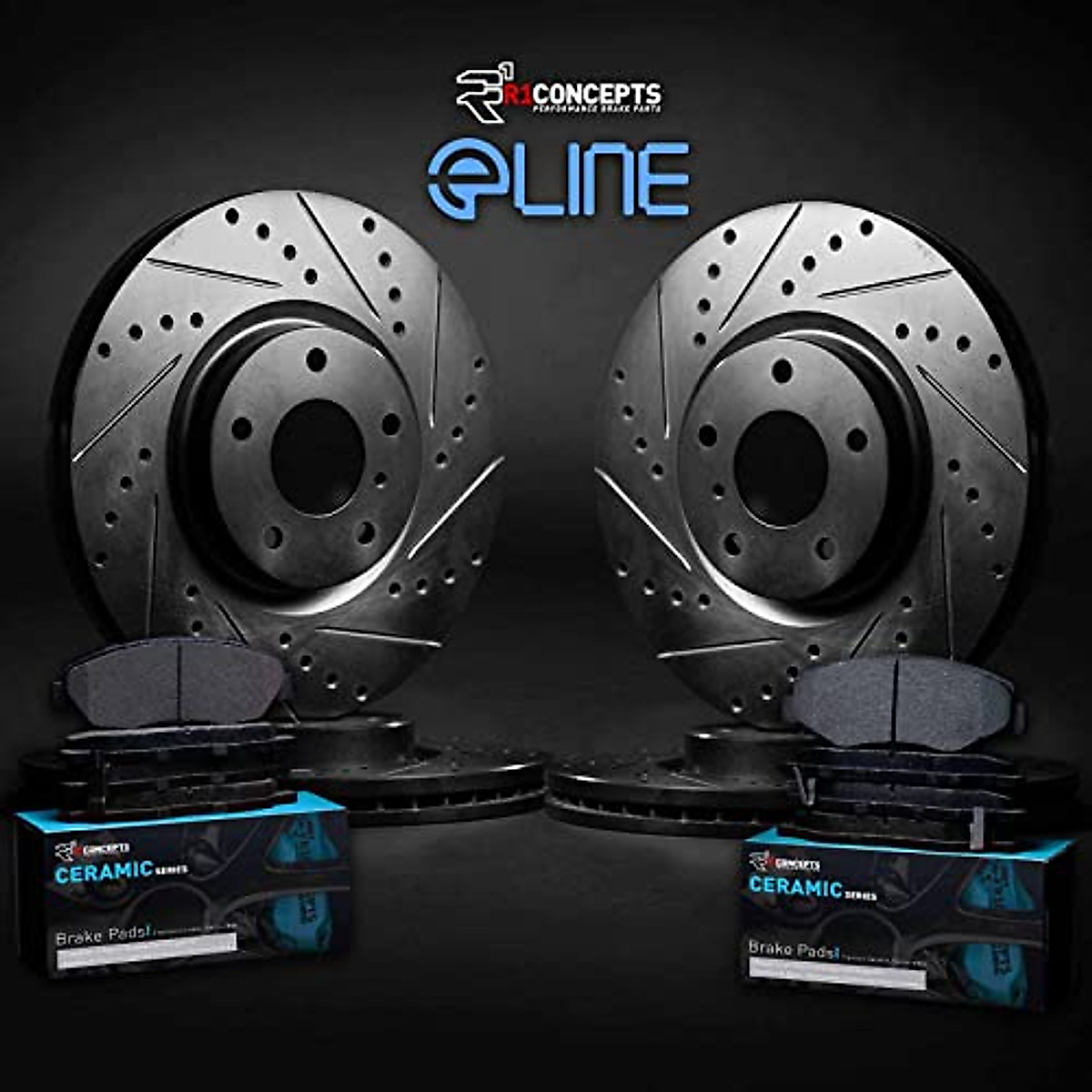 R1 Concepts Front Rear Brakes and Rotors Kit |Front Rear Brake Pads| Brake Rotors and Pads| Ceramic Brake Pads and Rotors|fits 1998-2003 Mercedes-Benz E320