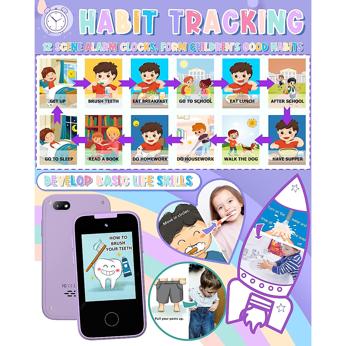 Kids Smart Phone Gifts for Girls 6-8 Year Old,Touchscreen Toy Cell Phone with Multi APPs 8G TF Card for Learning Play Christmas Birthday Gifts for Girls Age 3 4 5 6 7 8 9