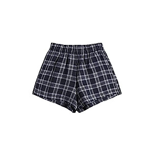 MakeMeChic Women's Elastic Waisted Plaid Shorts Lounge Pajama Shorts Navy Blue L