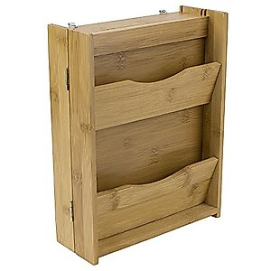 Bamboo Key and Mail Organizer For Wall ( Natural), By Home Basics | Mail Shelf Organizer With 6 Interior Key Hooks | Dual Compartment Small Mail Holder