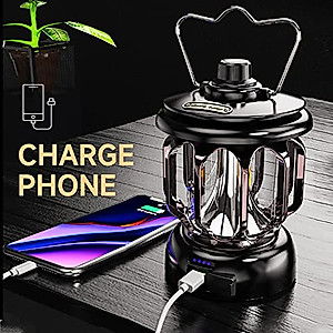 LED Camping Light Portable Retro Lantern Vintage Tent Lighting USB Rechargeable Waterproof Outdoor Lamp Black