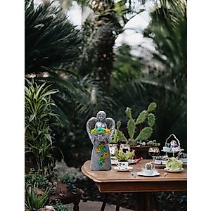 Clayflower Garden Statues, Solar Angel Figurines Succulents Cute with 6 LED Lights Garden Sculptures Decorations for Outside, Mom, Patio, Balcony, Yard, Lawn - Worth Gifts