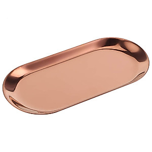 5pcs Stainless Steel Oval Shaped Towel Tray Cosmetics Jewelry Storage Tray Dish Plate OrganizerGold (Trumpet (rose gold rimless))