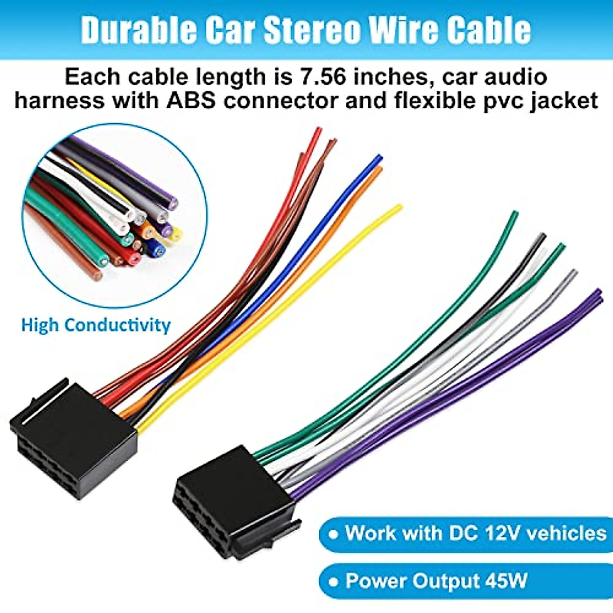 Universal ISO Car Radio Stereo Wiring Harness Adapter, Car Audio Video Wire Cable Power Speaker Connector