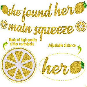 OKUSUN She Found Her Main Squeeze Banner for Lemon Citrus Lemonade Theme Bridal Shower Bride to Be Wedding Engagement Bachelorette Party Supplies Gold Glitter Decorations (She Found Her Main Squeeze)