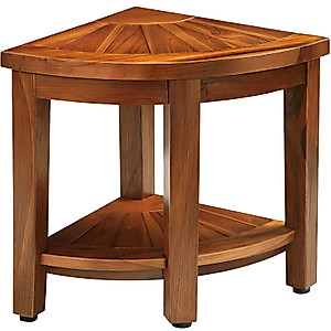 Rose Home Fashion Teak Shower Bench, Teak Shower Stool, 18" Teak Wood Bath Spa Shower Stool Corner Bench Stool, All Teak Wood Corner Seat Shower Bench/Stool,Assembly Required