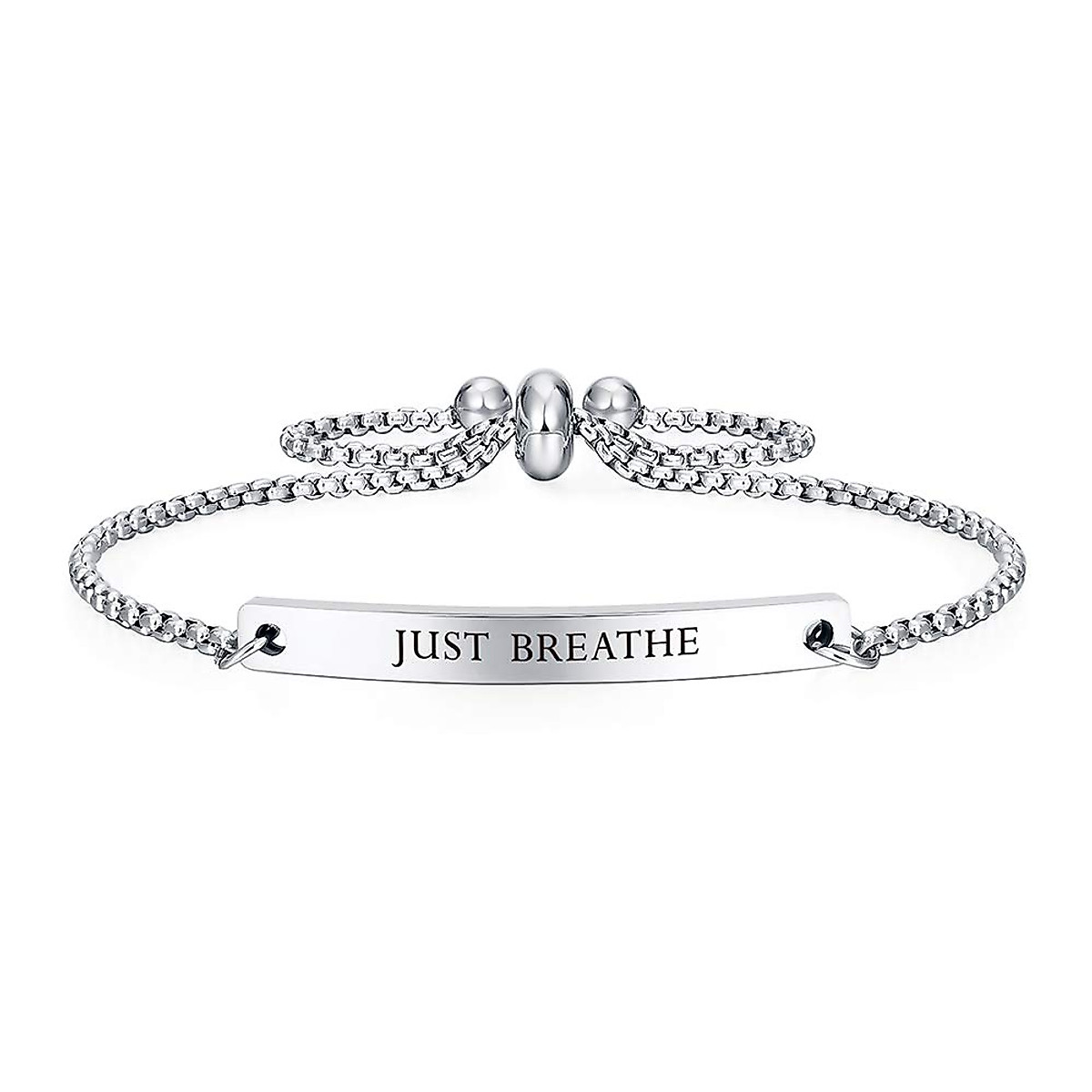 Kisseason Just Breathe Inspirational Mantra Bracelet for Women Men Jewelry Adjustable Chain Friendship Bangle Bracelet