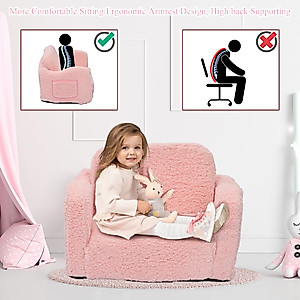 MISHAO Toddler Couch 2-in-1 Foldable Kids Sofa Couch Chair w/Removable Cover, Baby Comfy Pull Out Sofa Armchair to Lounger Sleeper Bed w/Side Pockets for Boys & Girls (Sherpa Pink)
