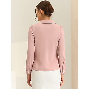 Allegra K Women's Peter Pan Collar Shirt Long Sleeve Elegant Button Down Work Blouse Medium Pink