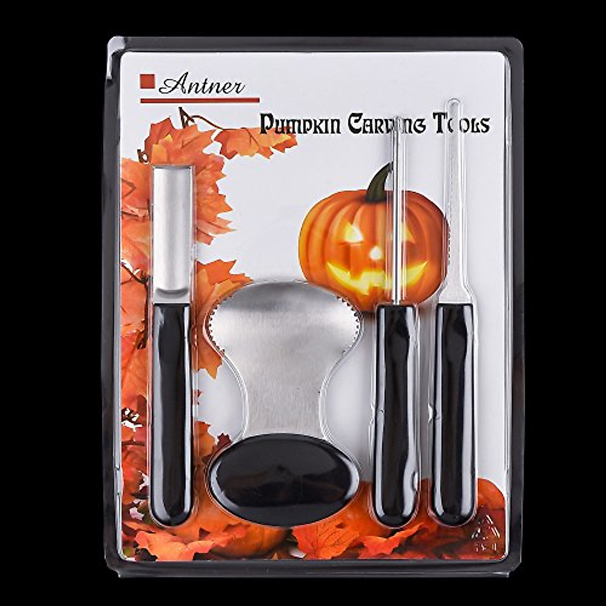 Antner Pumpkin Carving Tools Kit, 4 Pieces Heavy Duty Stainless Steel Carving Tools Set and 6 Pieces Halloween Pumpkin Carved Stencils Stickers