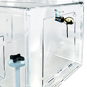 Azar Displays 206325-CLR Suggestion Box with Lock and Keys, Donation Box, Offering Box, Locked Display Stand, Acrylic Sign Holder on Pedestal, Clear Locking Box with Slot, 11"x 8.25"x8.25"