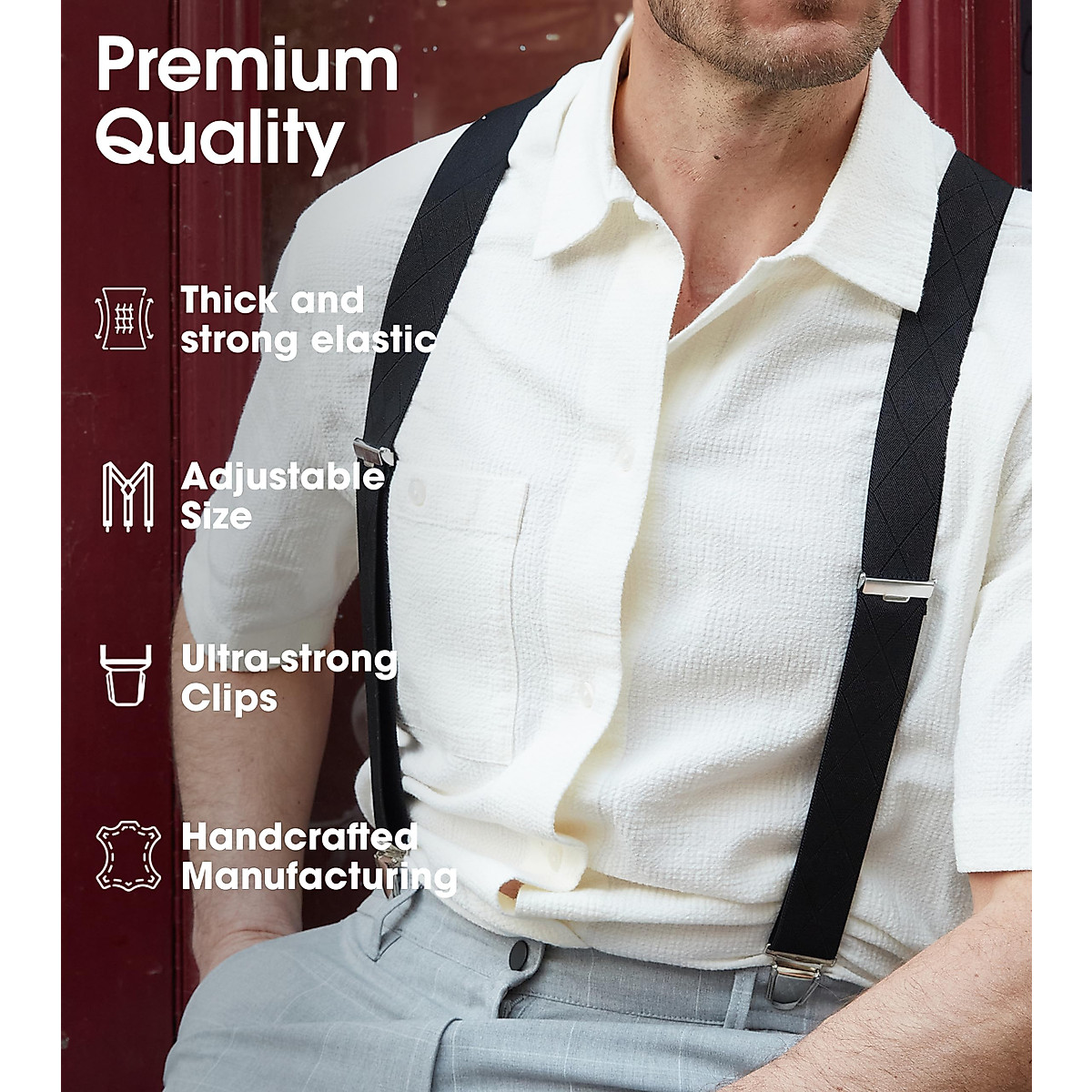 PIERROT Men’s Suspenders - One Size Adjustable and Elastic Suspenders for Men Trousers Heavy Duty with 4 Very Strong Clips