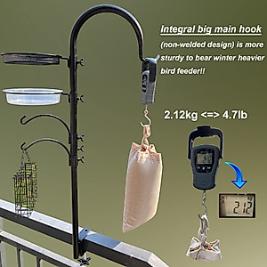 CQAIRIOU Upgraded Bird Feeding Station Kit,Deck Railing Bird Feeder Pole with 3 Hooks,Bird Bath,Mesh Tray and Suet Cage,Multi-Design Style,Used for Balcony Bird Feeder&Plant Hanger