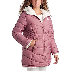 Reebok Women's Winter Jacket - Reversible Quilted Puffer with Sherpa Fleece Lining – Parka Coat for Women (S-3X, Plus Size), Size Large, Dark Dusty Rose