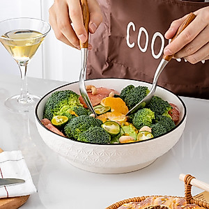 JH JIEMEI HOME 9inch Bowls Set Pasta Bowls, Large Salad Serving Bowls, Ceramic Bowls set for Kitchen, Deep Large Bowls set, Microwave & Dishwasher Safe (Black ring)